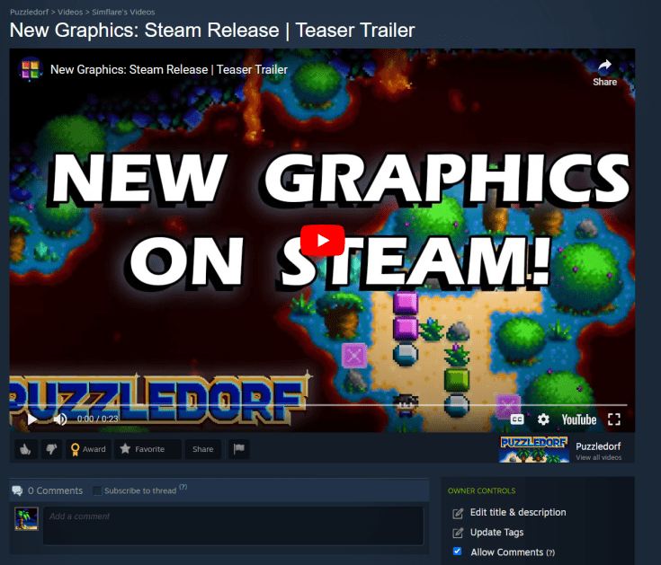 How To Add Videos to a Steam Community – Stuart's Pixel Games